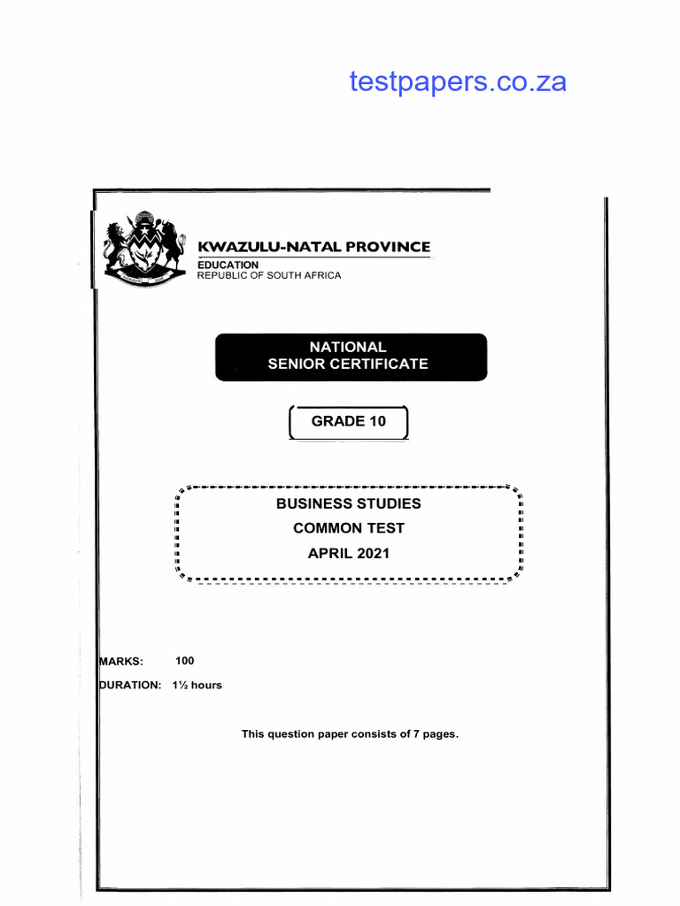 Bus.s April QP & Memo 2021 Gr10 | PDF