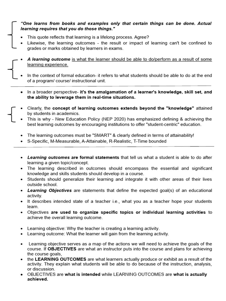 Understanding Learning Outcomes vs Objectives | PDF | Career & Growth | Art