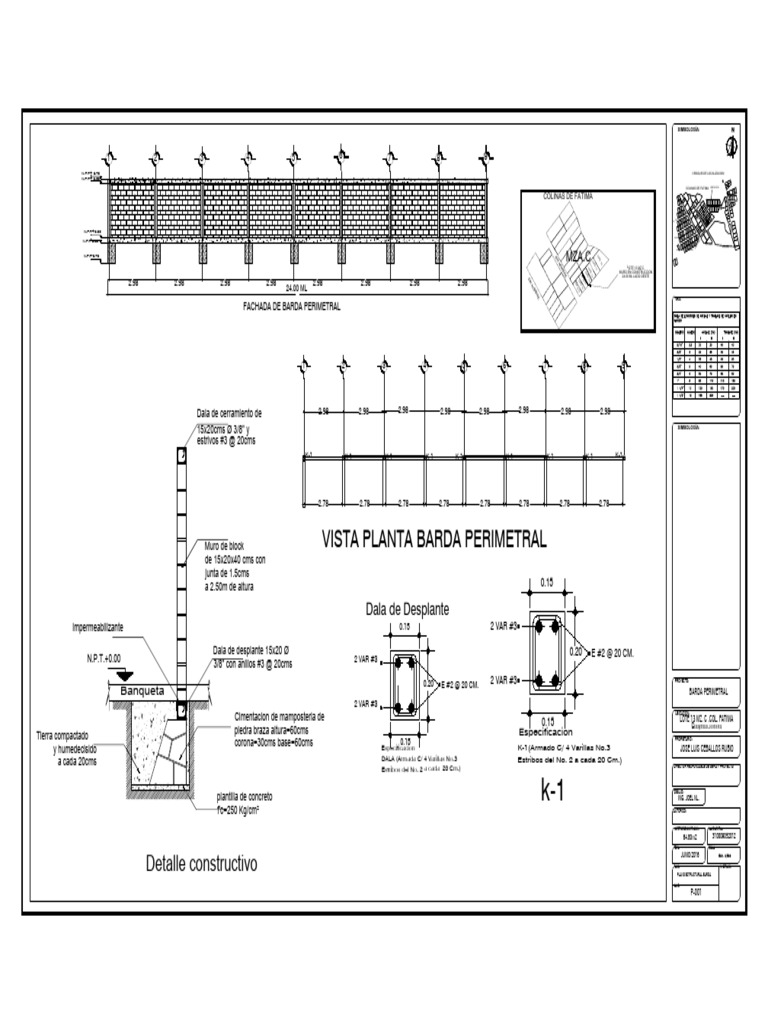 Plano Estructural de Barda Perimetral | PDF | Ingeniería de Edificación