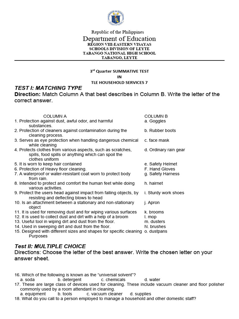 TQ Q3 Tle | PDF | Housekeeping | Cleaning
