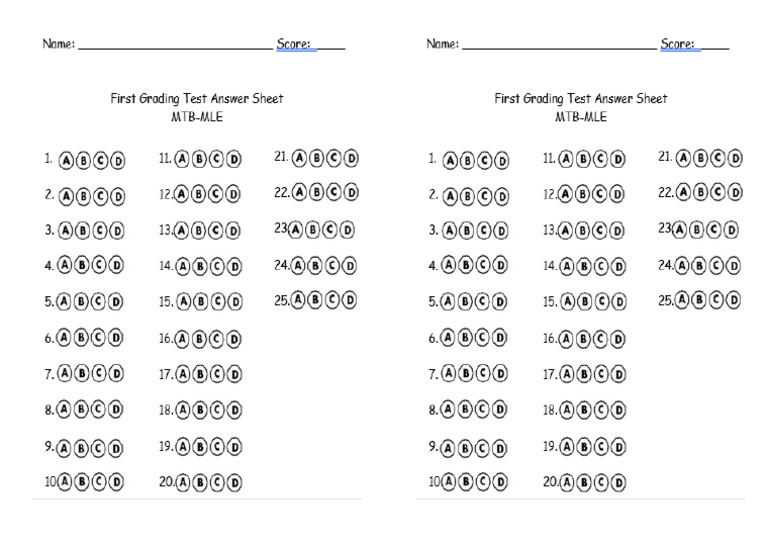 Grading Test Answer Sheet | PDF