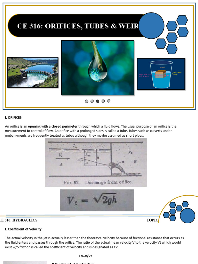 Orifice Tubes Weirs | PDF | Classical Mechanics | Chemical Engineering
