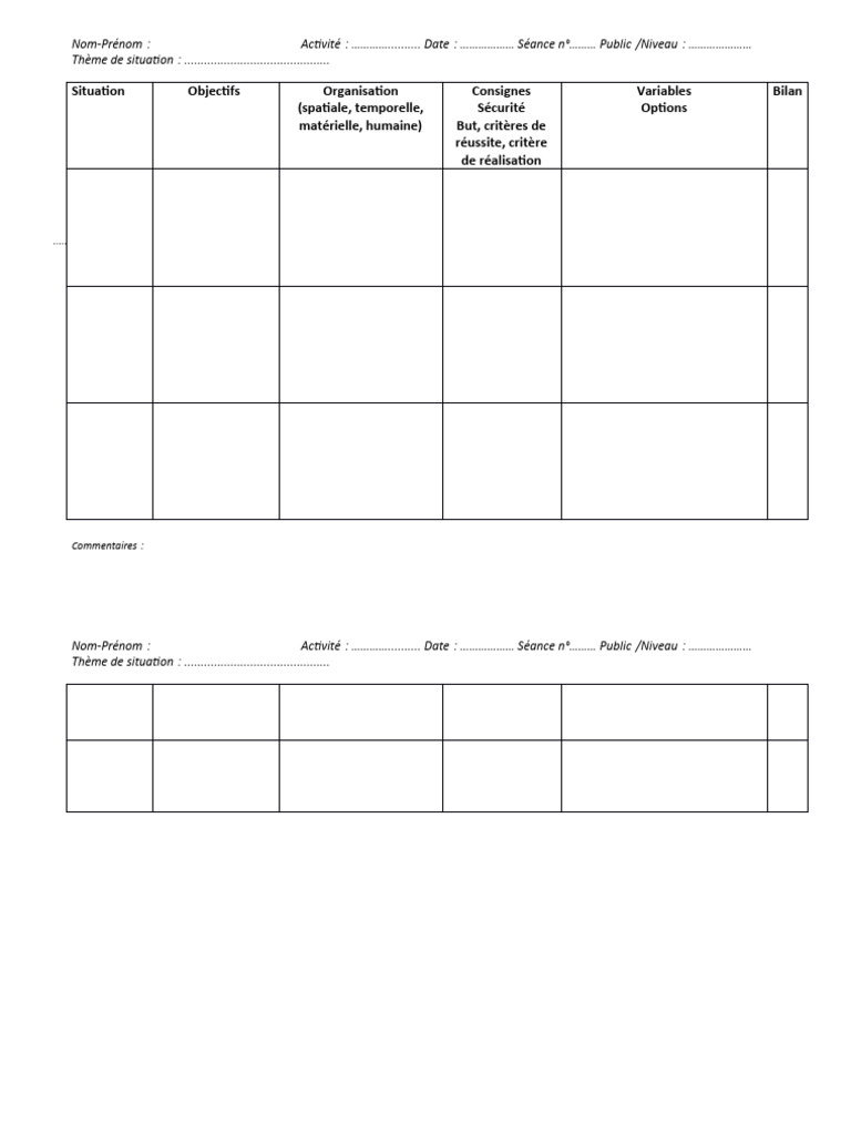 Grille de Séance Vierge | PDF