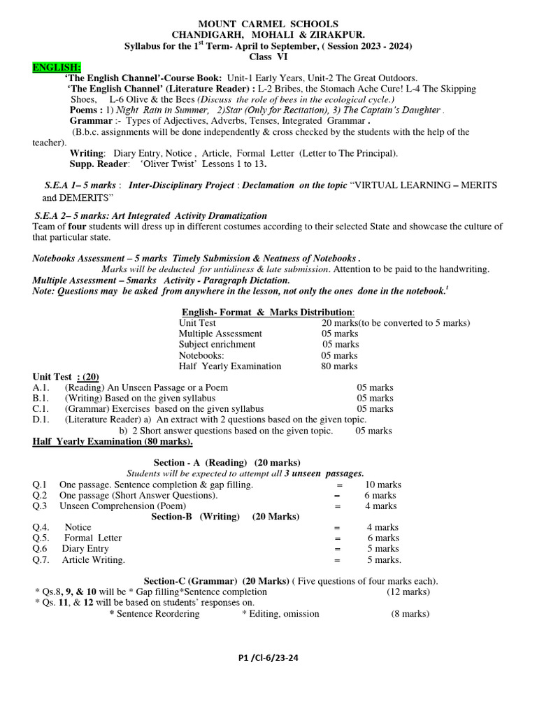 Syllabus Class 6 Term 1 2023 24.docx RE | PDF