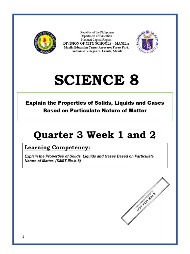 Science 8: Quarter 3 Week 1 and 2 | PDF | Gases | Liquids