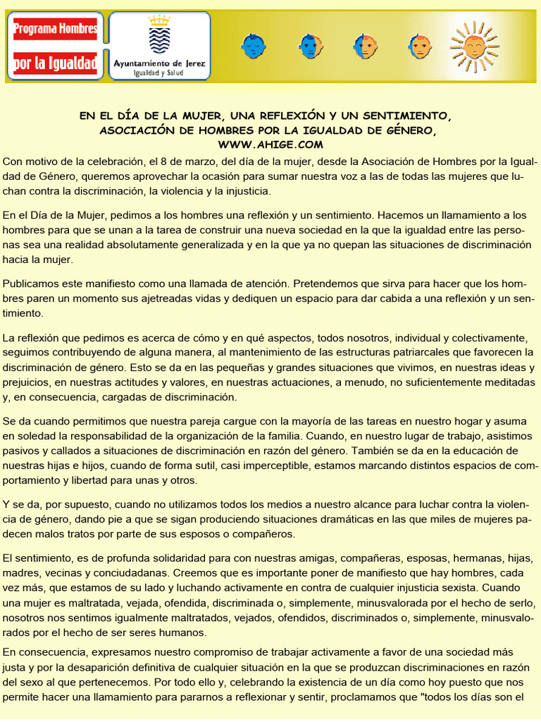 En El D A de La Mujer Una Reflexi N y Un Sentimiento.... | PDF