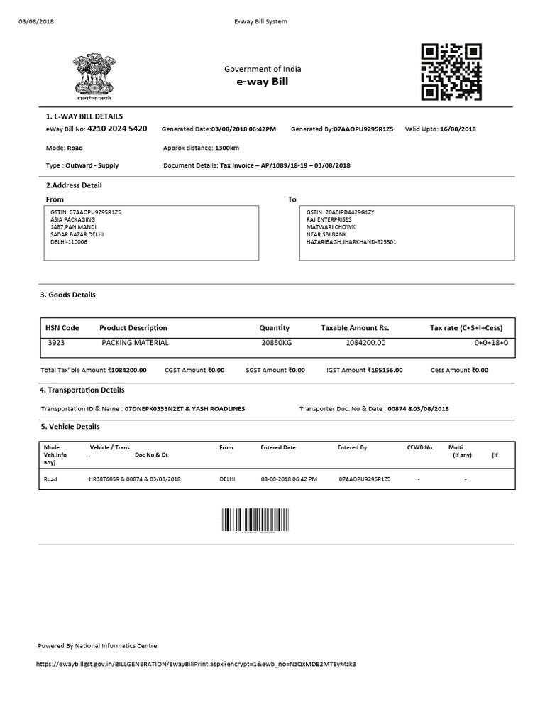 Way Bill Sample | PDF