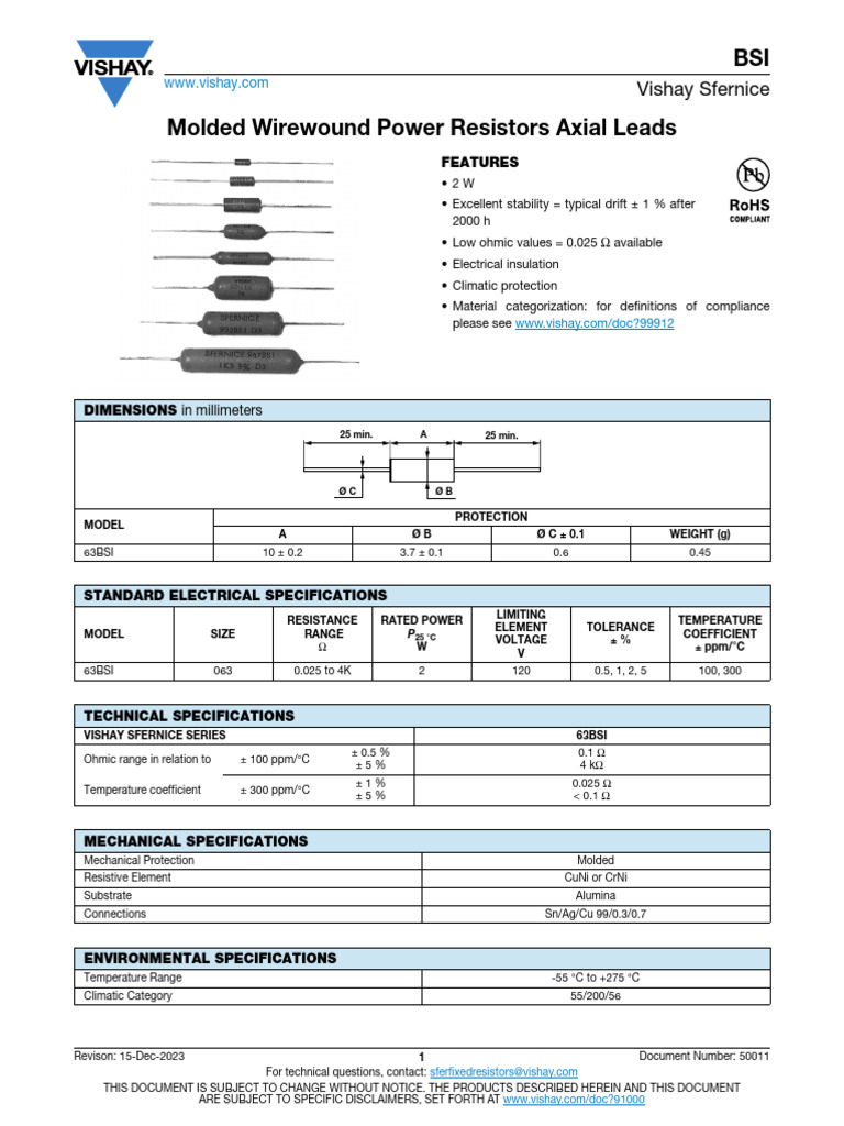 Vishay Sfernice: Features | PDF | Electrical Resistance And Conductance ...