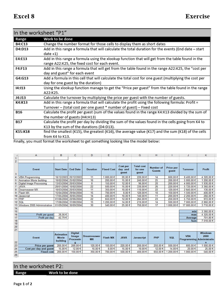 Excel 8 - Instructions | PDF