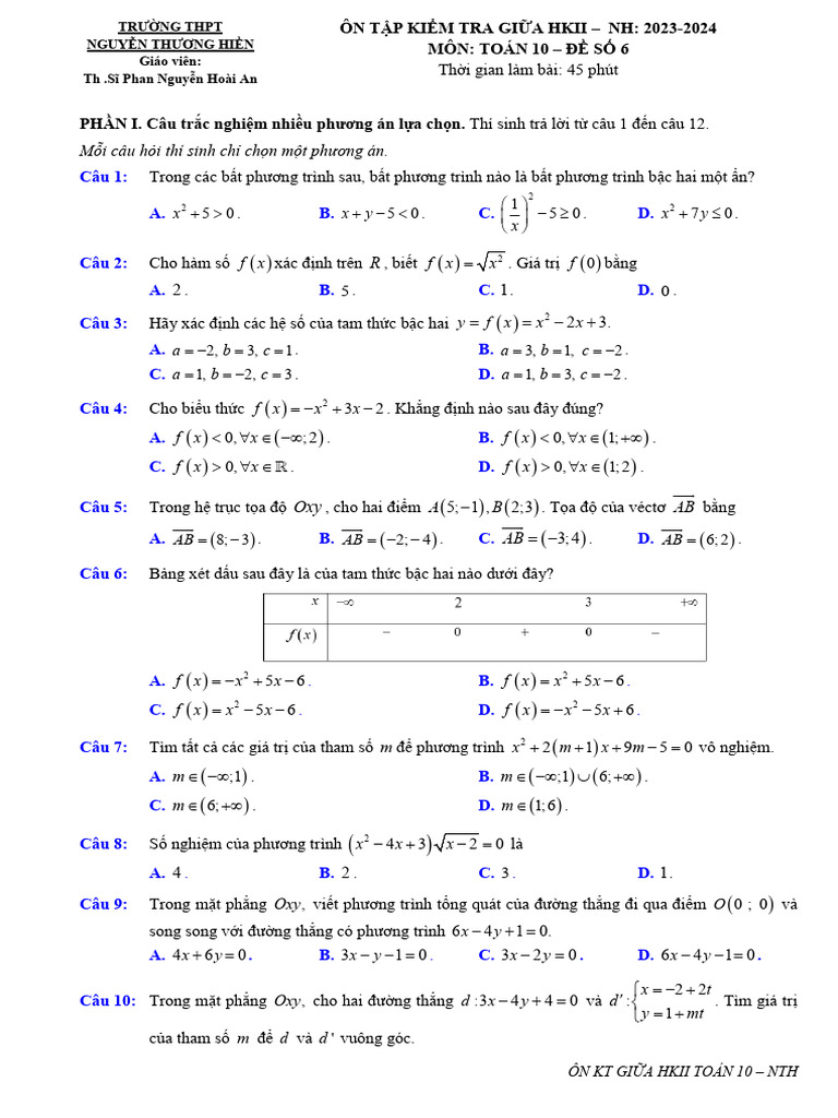 ON TẬP KT GIỮA HK2 ĐỀ SỐ 6 | PDF
