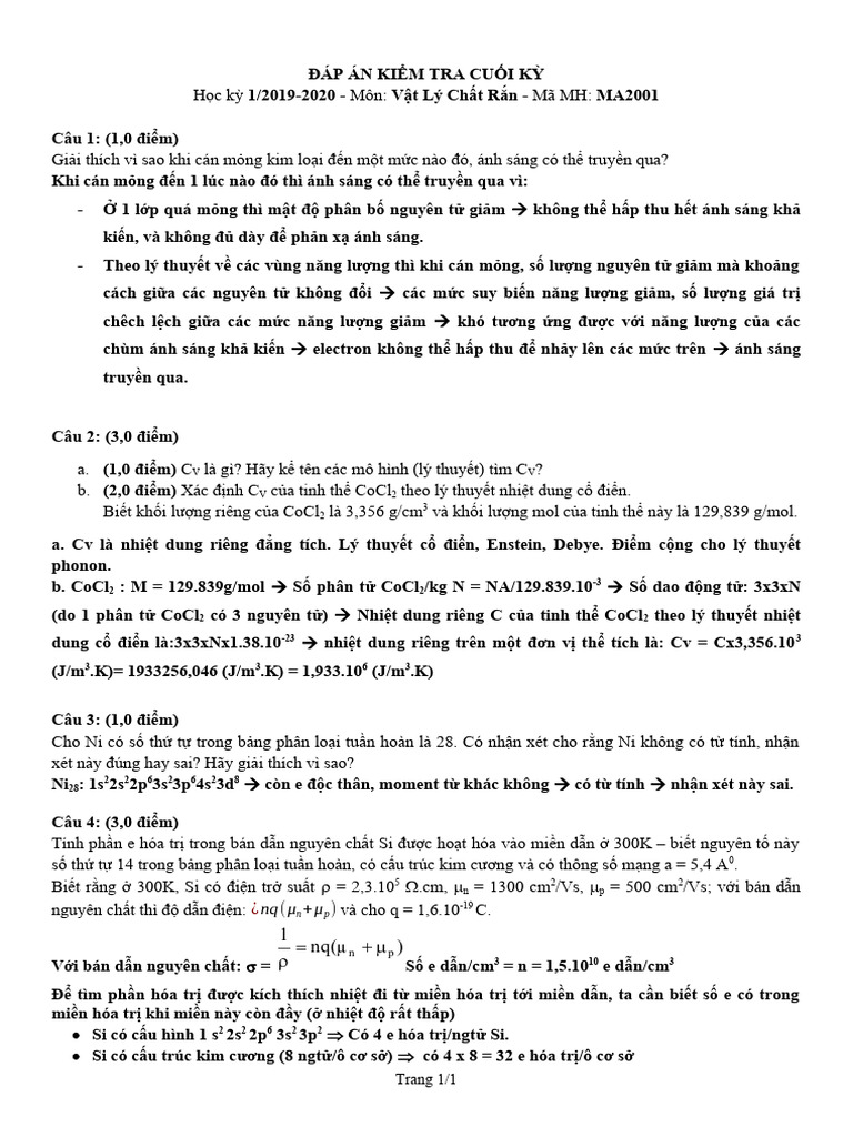 Đáp Án Kiem Tra Cuoi Ky VLCR HK191 - Vu Anh Quang | PDF