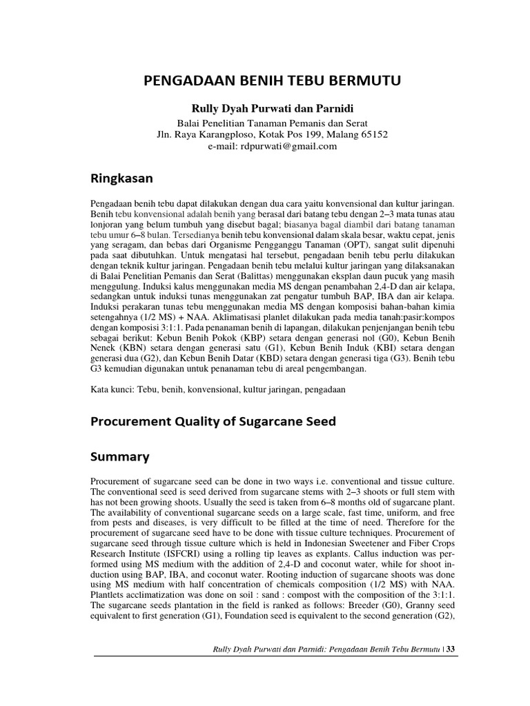 Perbenihan Tebu | PDF