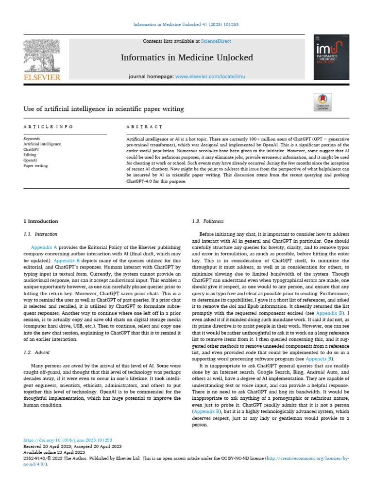 Use of Artificial Intelligence in Scientific Paper | PDF