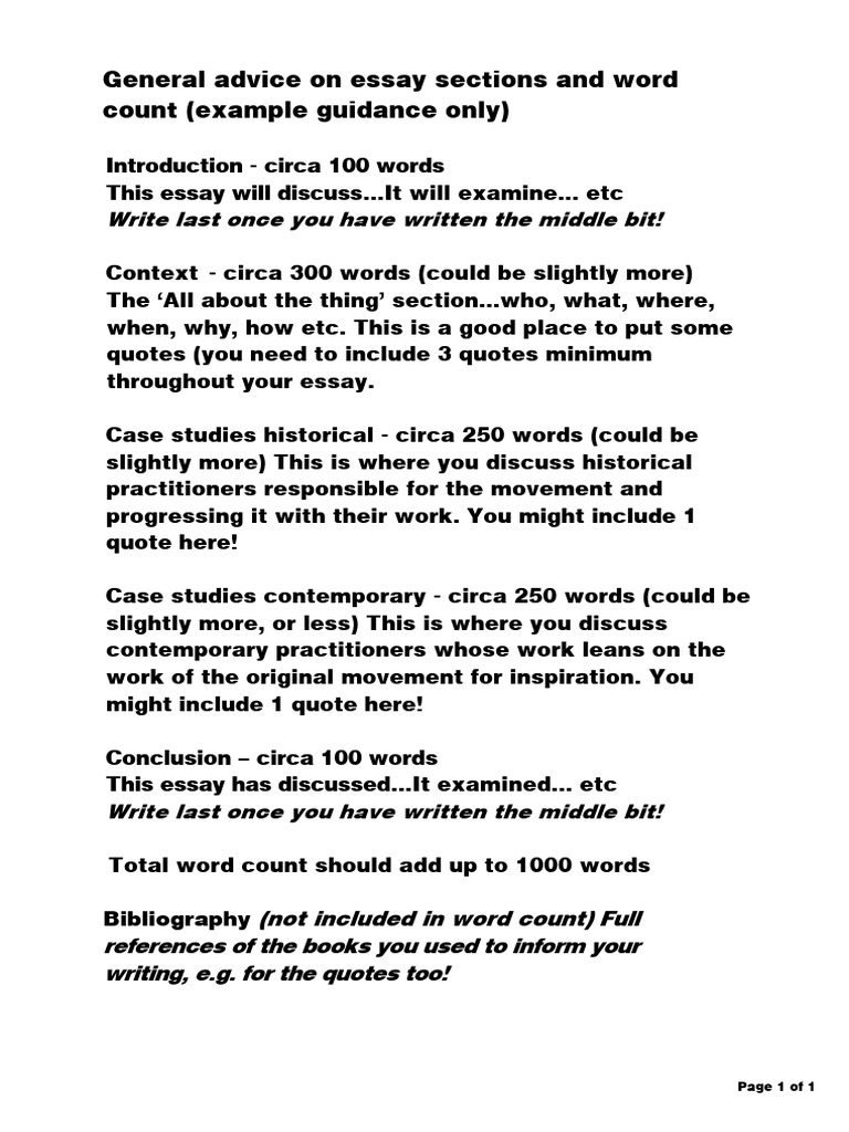 Guidance - Essay Sections and Word Count | PDF | Language Arts & Discipline | Foreign Language ...