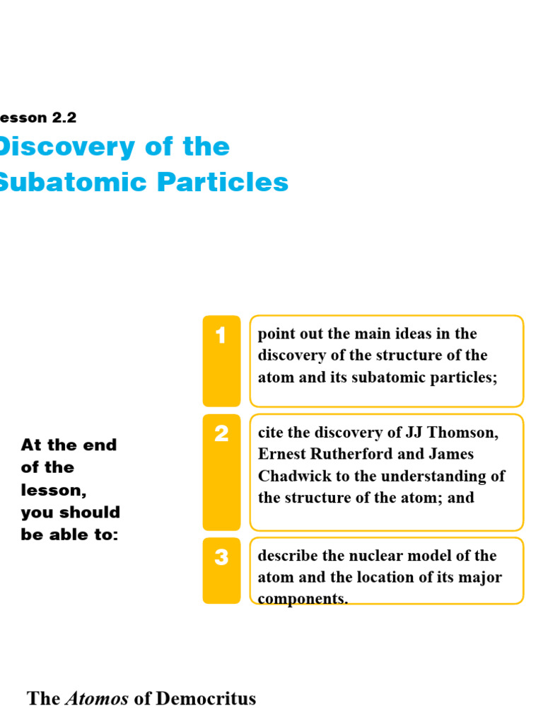 Physical Science Shs 2 2 Discovery Of The Subatomic Particles 1 Pdf
