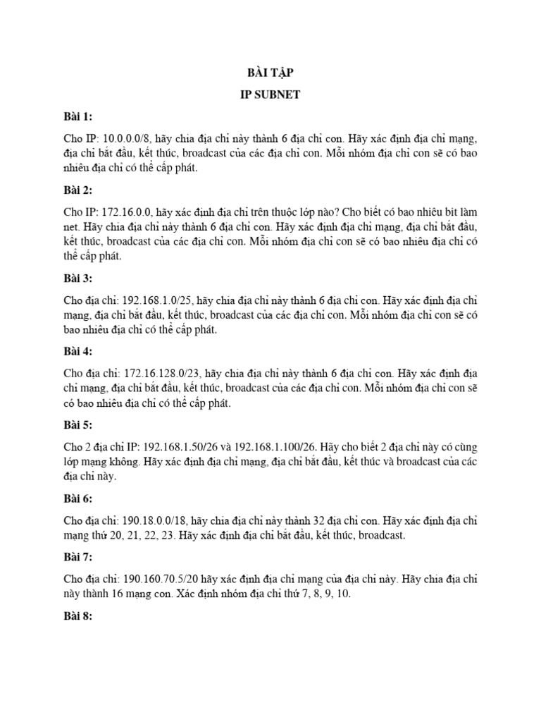 BÀI TẬP IP | PDF