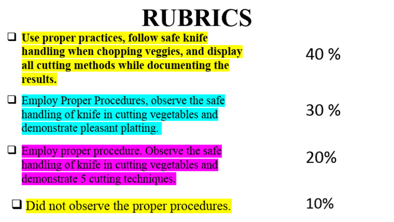 Cutting Rubrics of Vegetables | PDF | Wellness