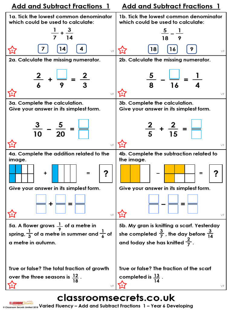 Adding and Subtracting Fractions Worksheet | PDF | Numbers | Naming ...