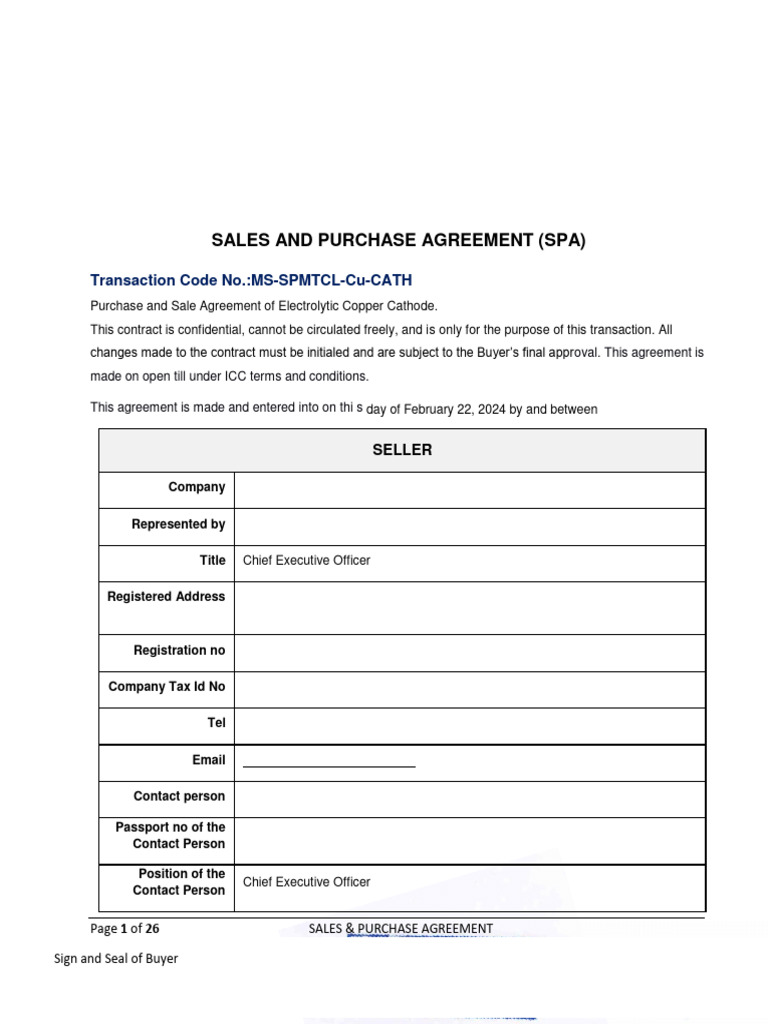 Draft SPA - COPPER - CATHODE - 22.02.2024 | Download Free PDF | Letter ...