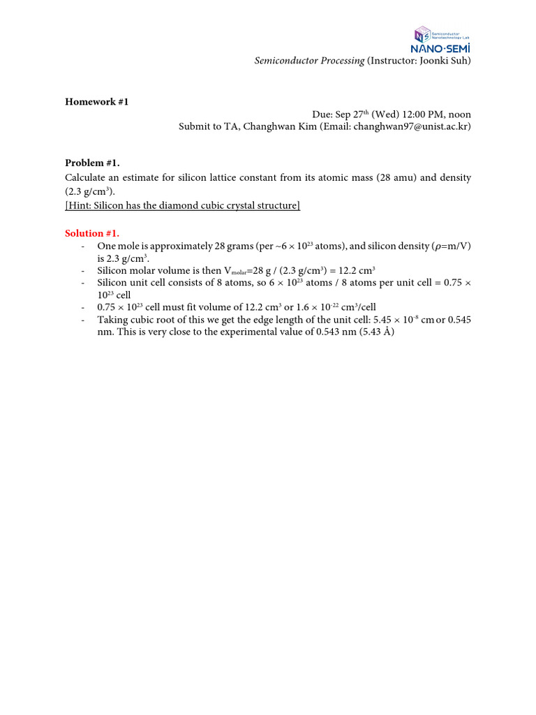 Homework#1 Solution | PDF | Density | Mole (Unit)