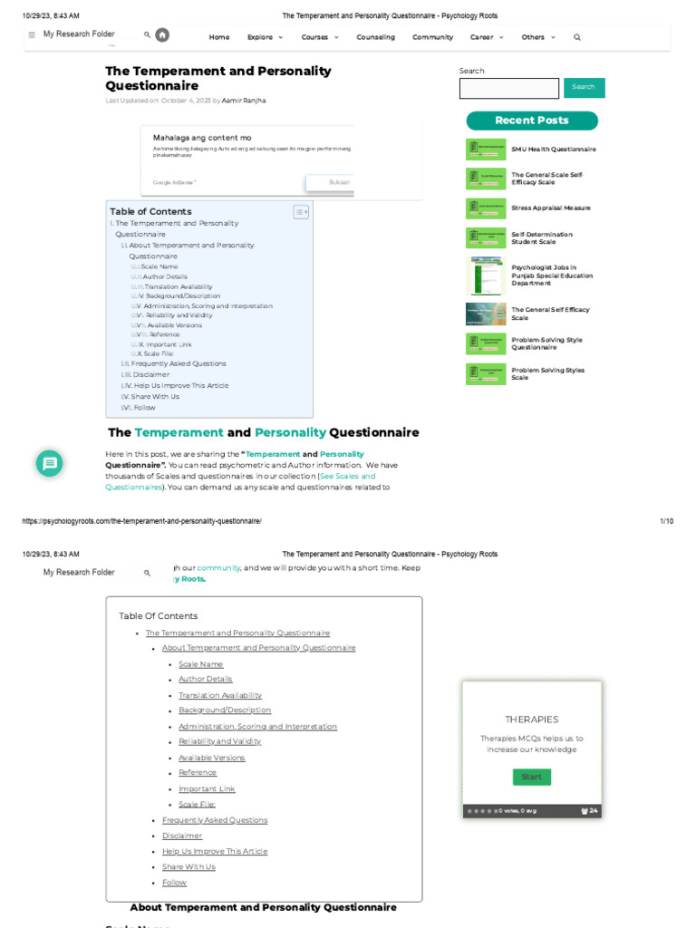 The Temperament and Personality Questionnaire - Psychology Roots | PDF ...