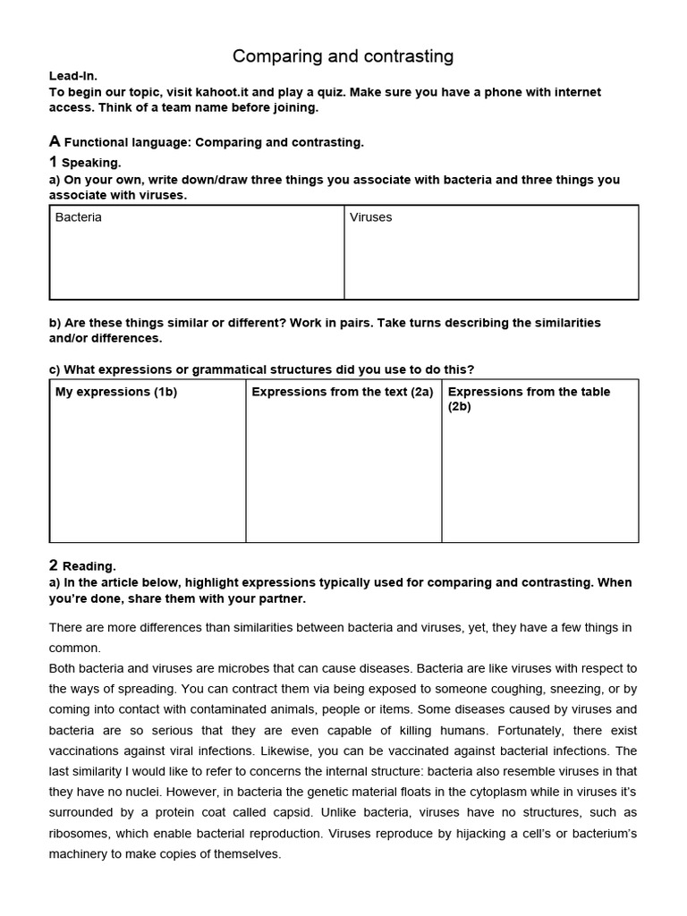 Comparing Bacteria and Viruses | PDF