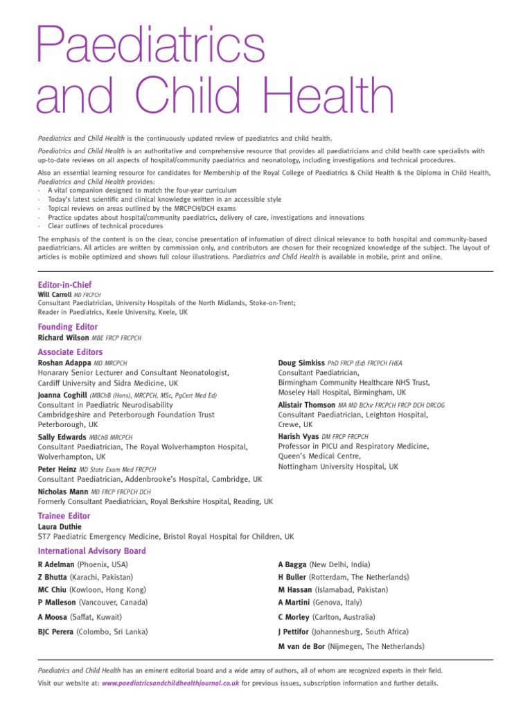 Editorial Board - 2021 - Paediatrics and Child Health | PDF | Pediatrics | Doctor Of Medicine