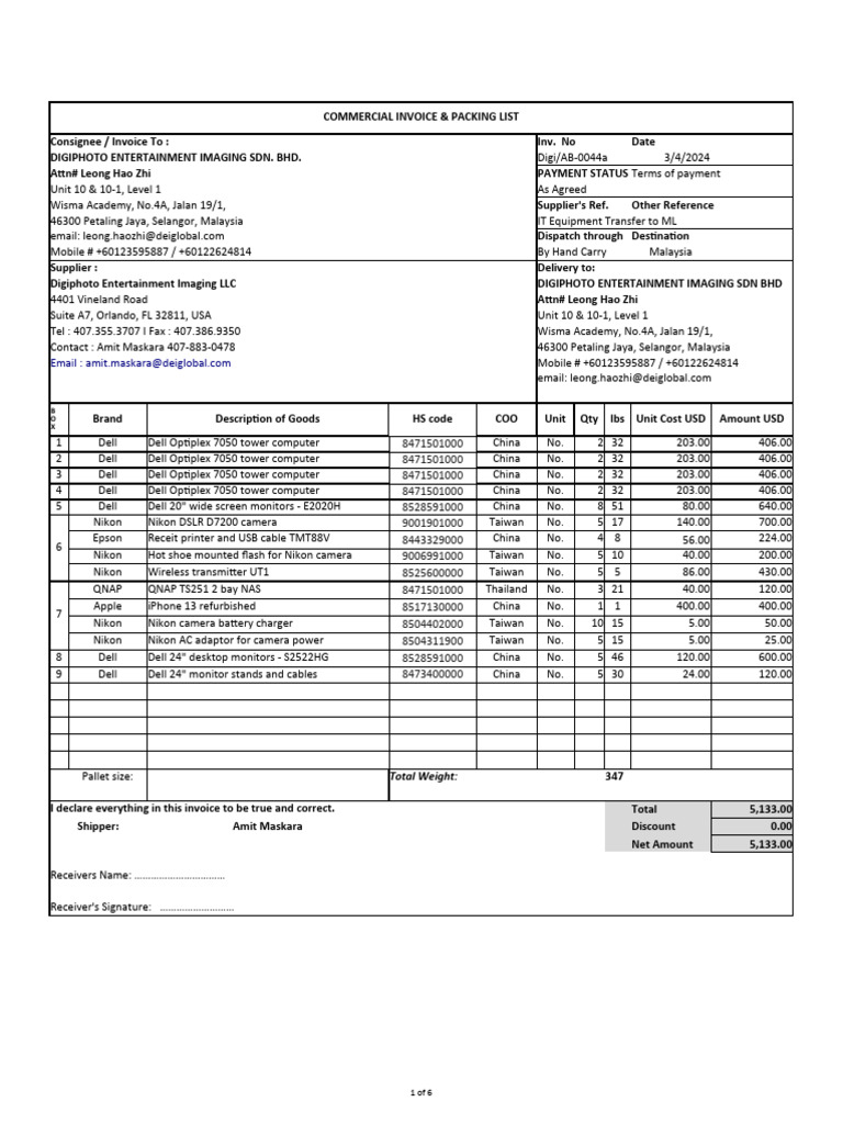 00AB 44a-AirCargo - USA To Malaysia (003) - Revised Hs Codes | PDF ...