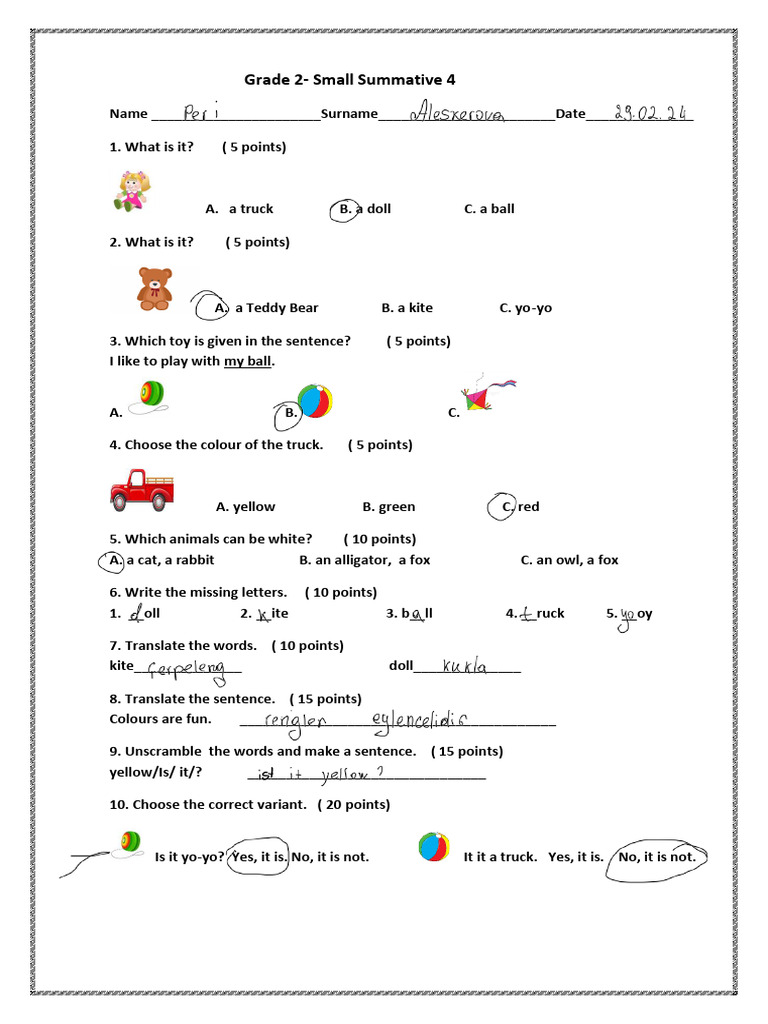 Grade 2 Small Summative 4 Assessment | PDF