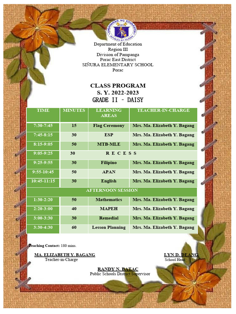 Grade 2 Class Program | PDF