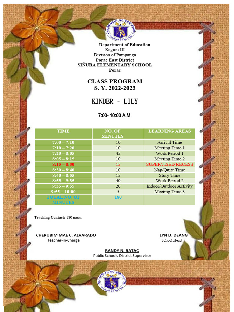 Kinder Class Program 2022 2023 | PDF