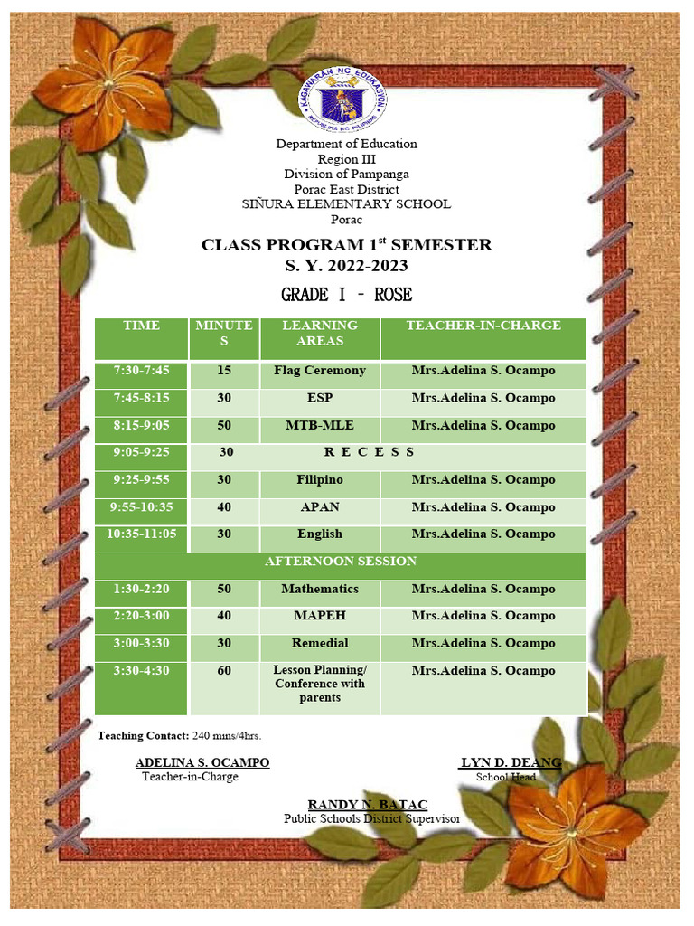 GRADE 1 CLASS PROGRAM | PDF