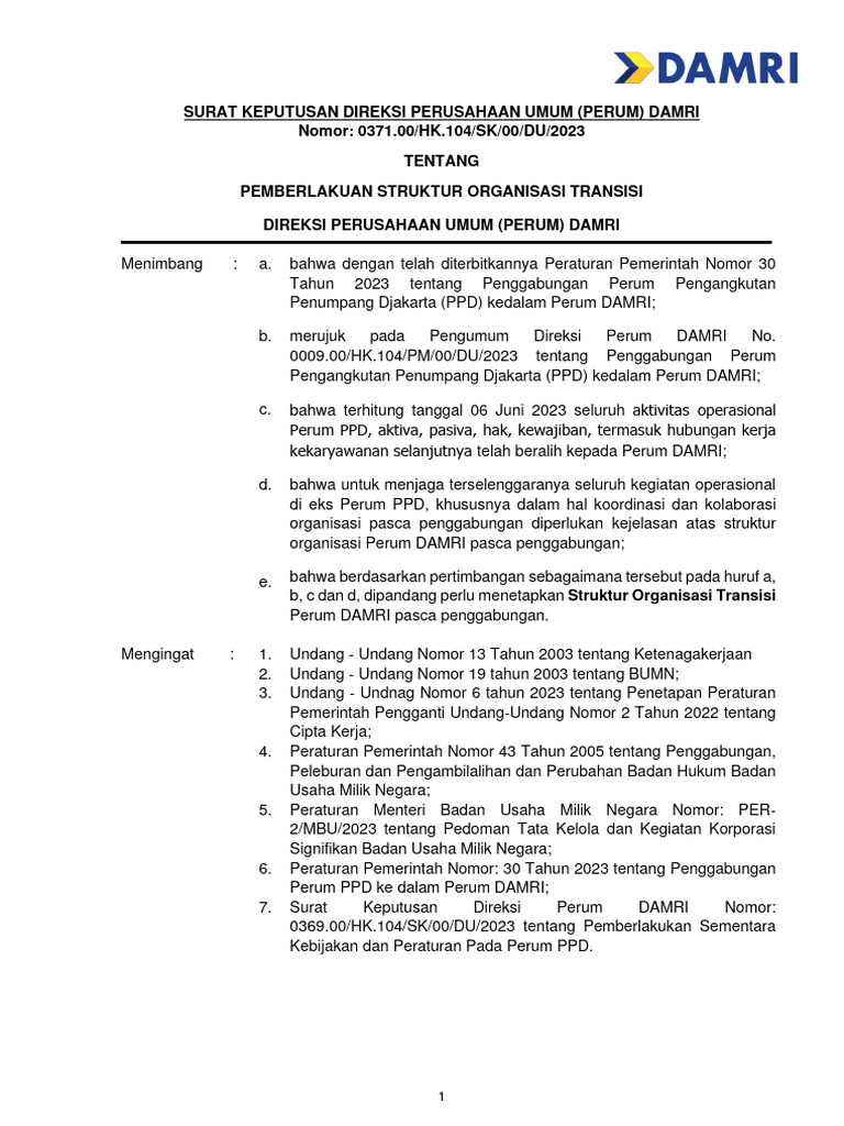 SK Struktur Organisasi Transisi Sign Cap | PDF