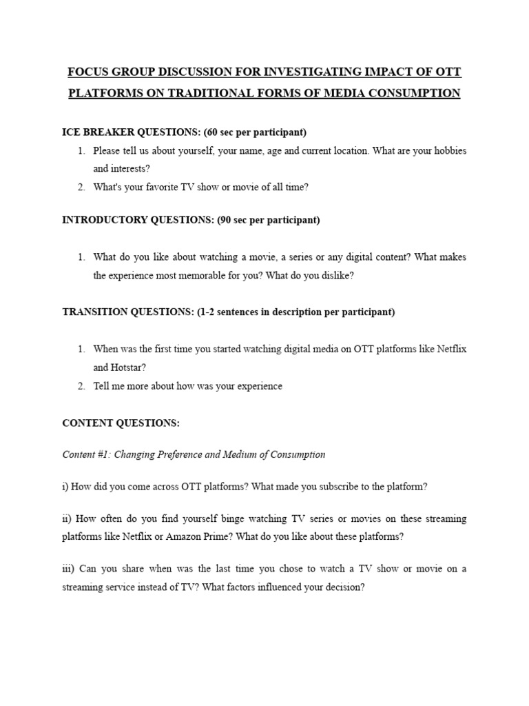 Focus Group Discussion | PDF | Movie Theater | Streaming Media