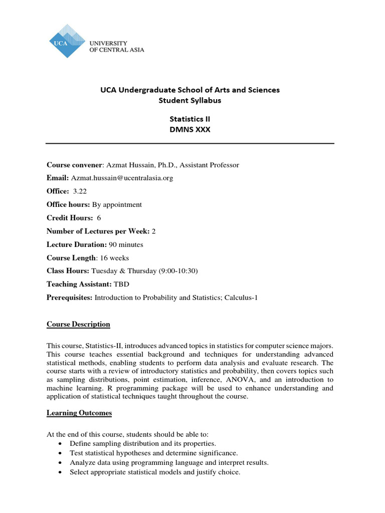 DMNS Statistics-II Syllabus | PDF | Statistics | Analysis Of Variance