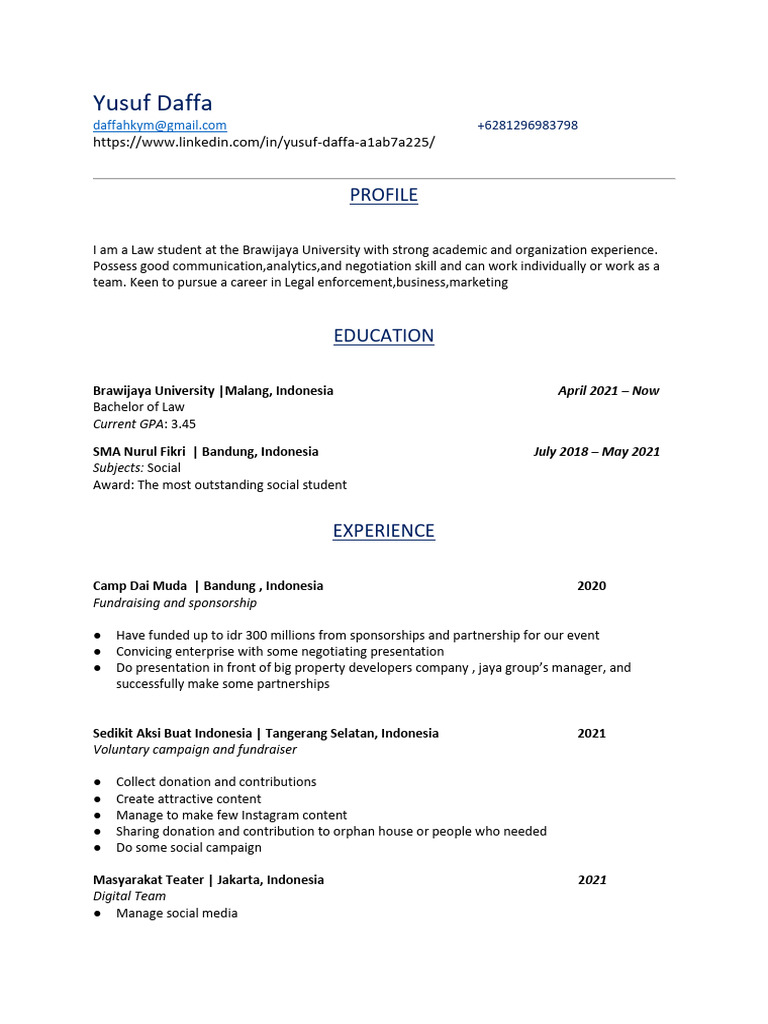 Resume Yusuf Daffa | PDF