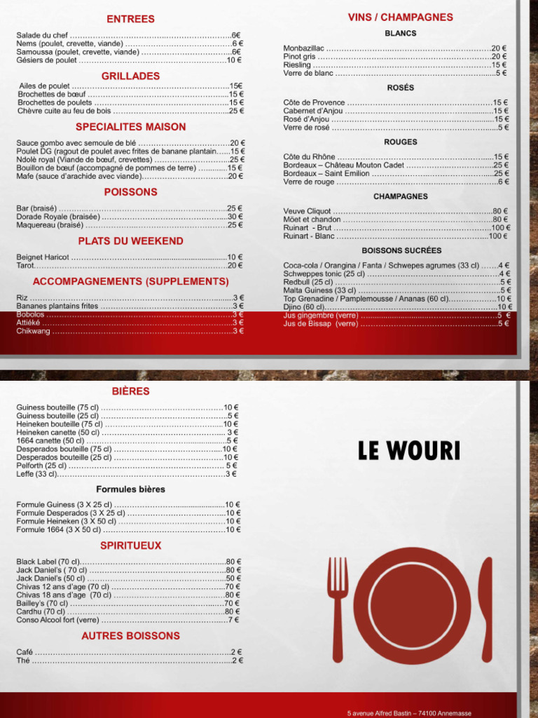 Le Wouri Menu | PDF