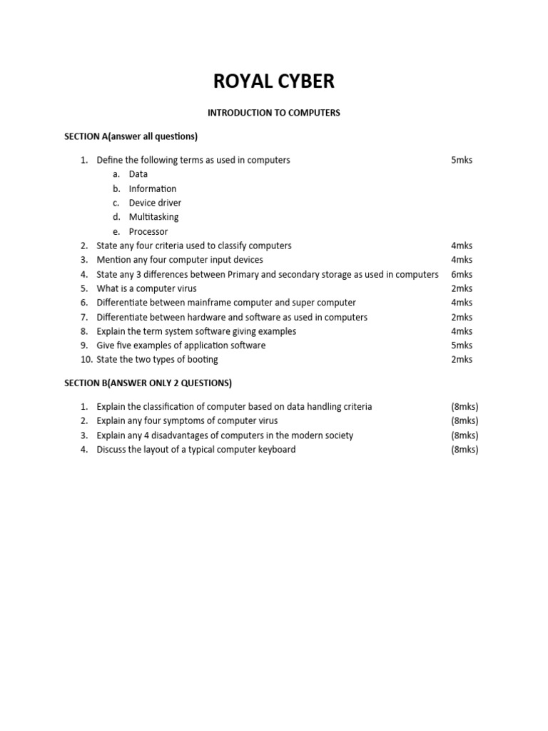 Introduction To Computer Exam | PDF