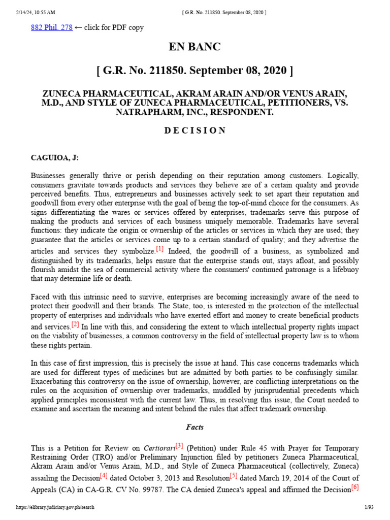 Zuneca Pharmaceutical v. Natrapharm, Inc. | PDF | Trademark | Justice