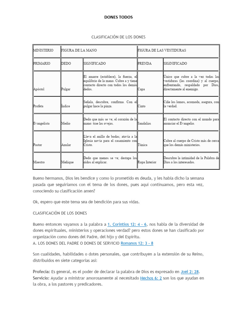 Clasificación de los Dones Espirituales | PDF | Evangelios | espíritu Santo