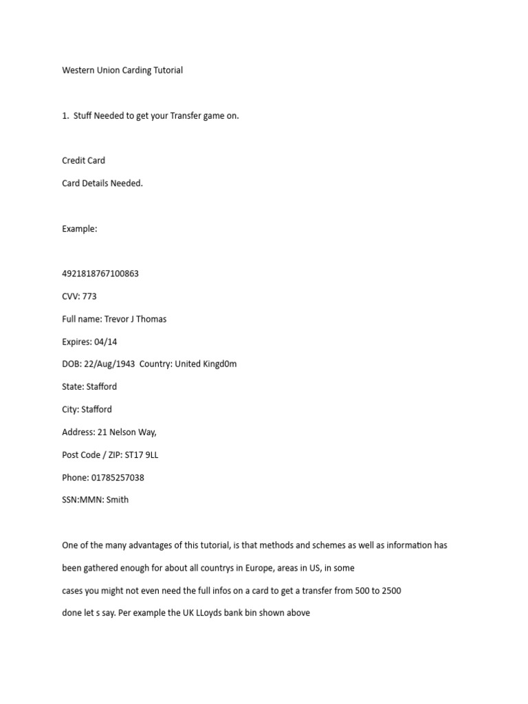 (UK) Western Union Carding Tutorial | PDF