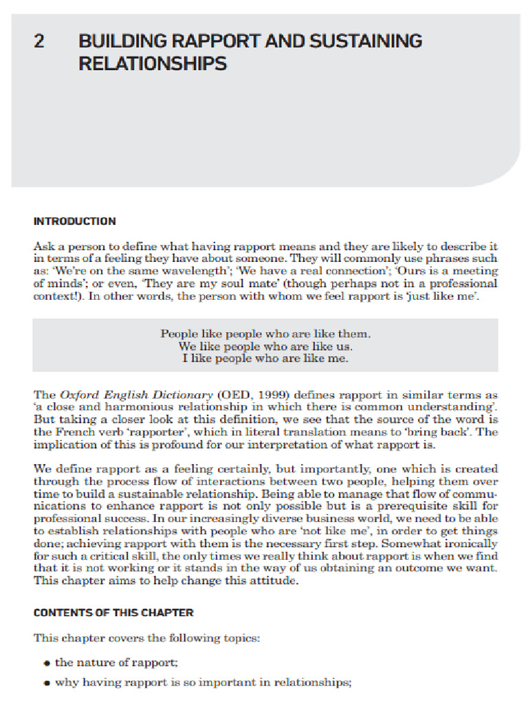 Chapter 2 - Building Rapport and Sustaining Relationships | PDF