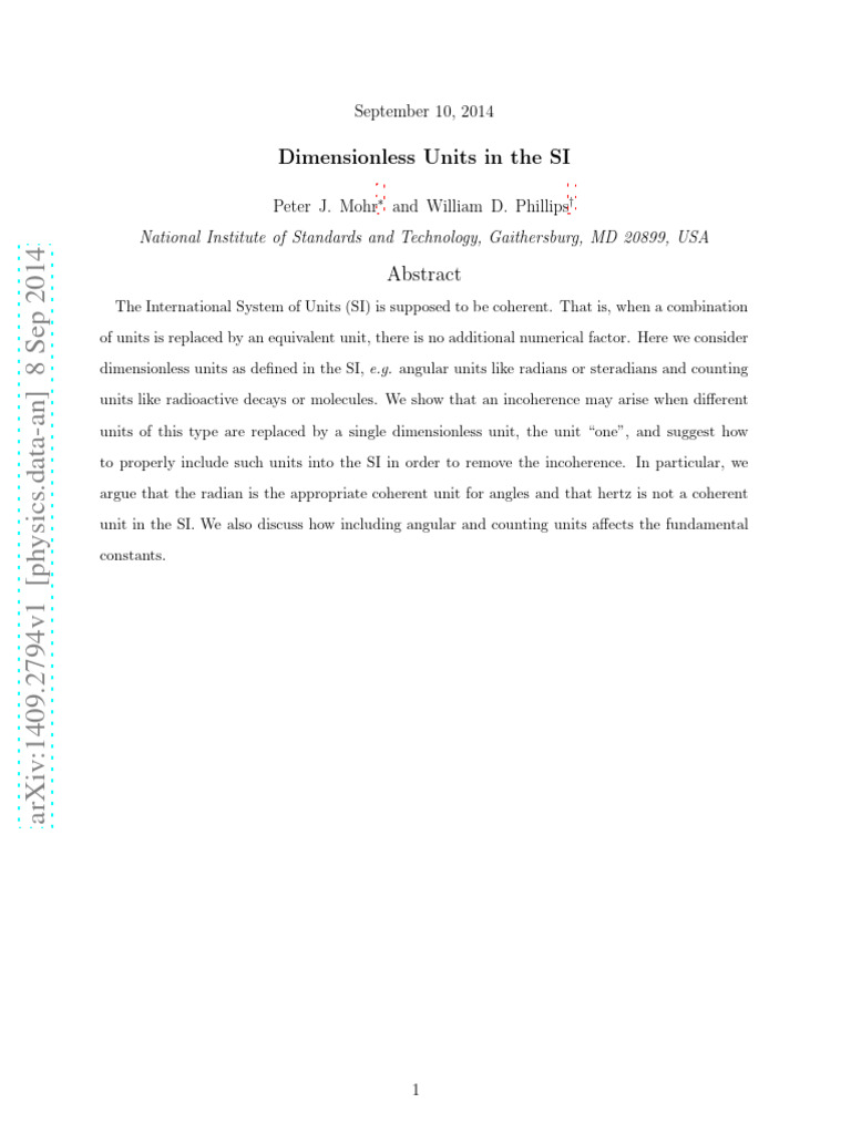 Dimensionless Units in The SI | PDF | Science & Mathematics