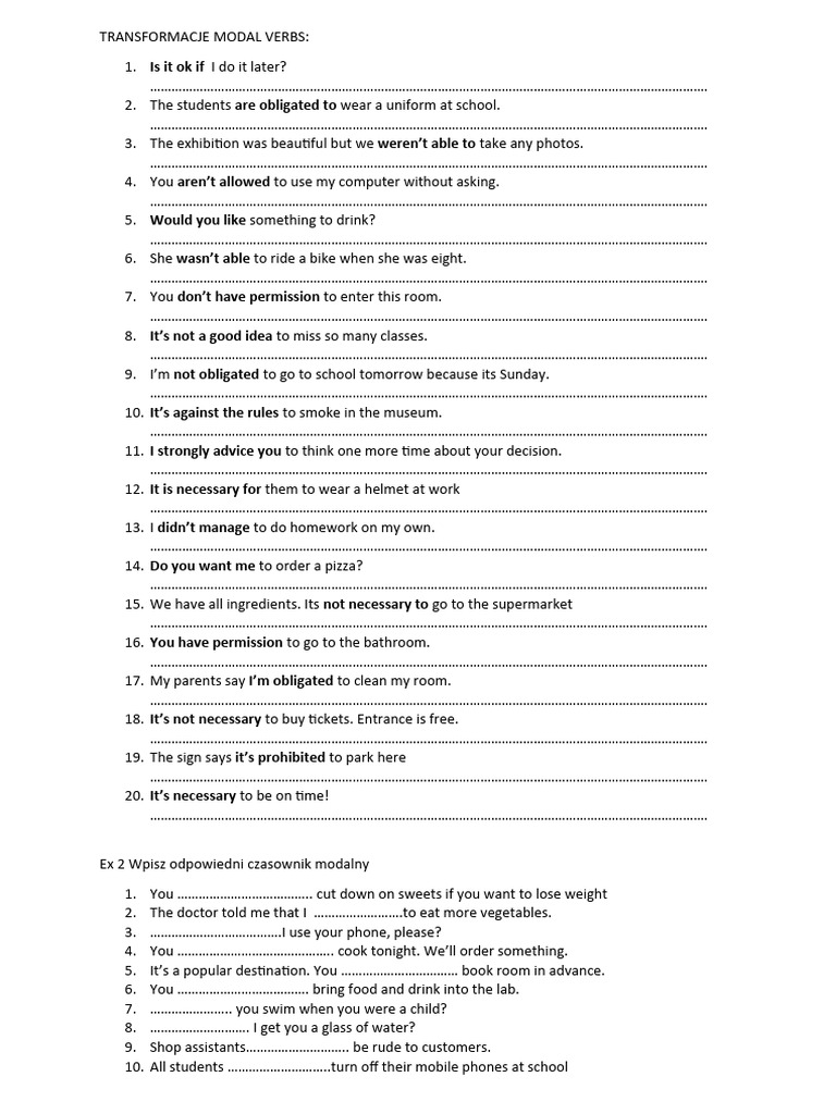 Transformacje Modal Verbs | PDF