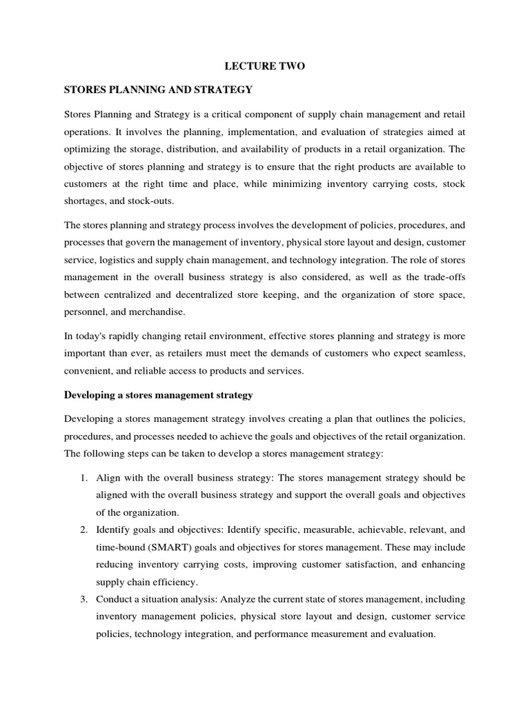 LECTURE On Stores Management | PDF