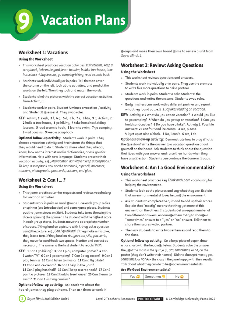 SM2ed American Teacher's Resources Worksheet J L2 U9 | PDF