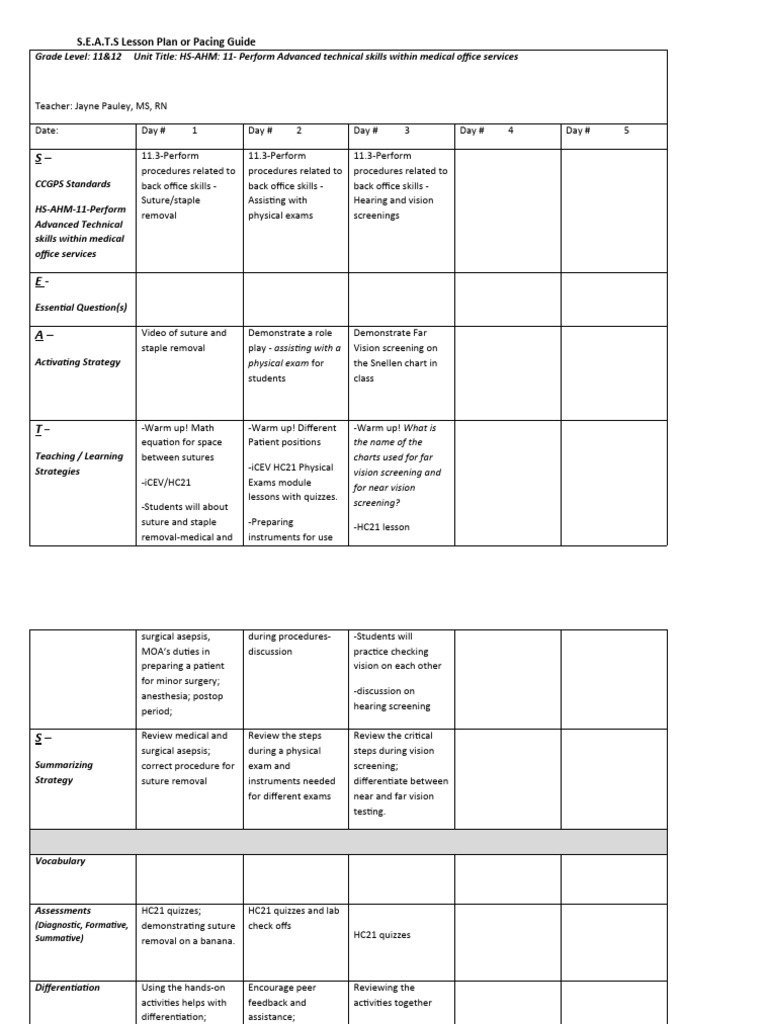 Allied Ahm-11-P2-Perform Advanced Technical Skills Ma Seats Lesson Plan ... Allied Ahm-11-P2-Perform Advanced Technical Skills Ma Seats Lesson Plan ...