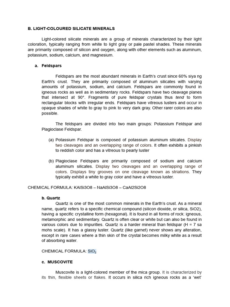 Light-Coloured Silicate Minerals | PDF