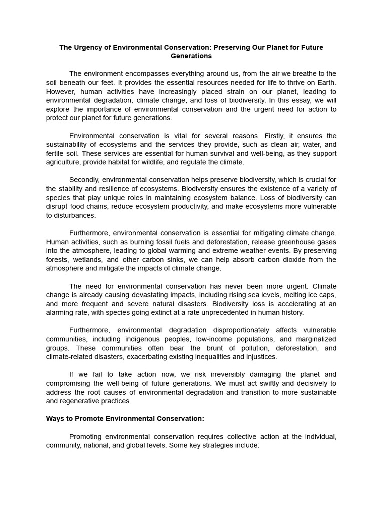 The Urgency of Environmental Conservation - Preserving Our Planet For ...