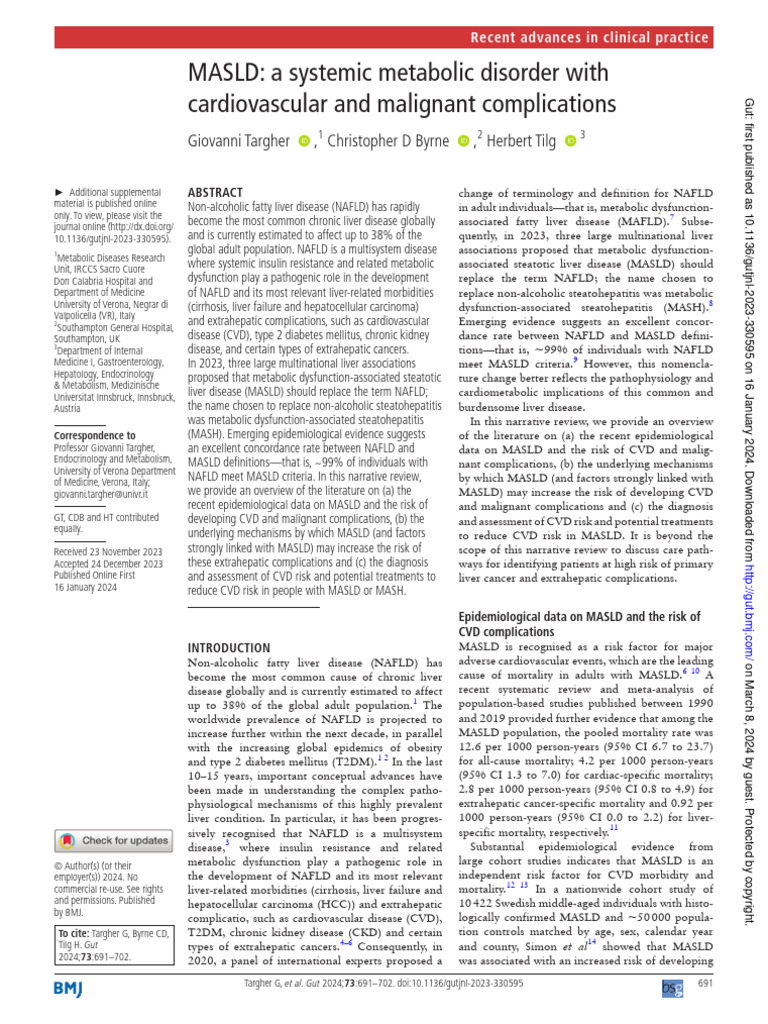 MASLD - A Systemic Metabolic Disorder With Cardiovascular and Malignant ...